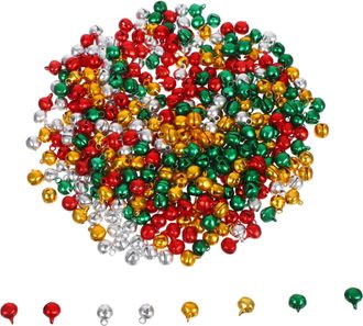 Holibanna 400 St&uuml;ck Mini Bastelgl&ouml;ckchen Flach Aluminium in Gold Silber Rot Gr&uuml;n DIY Weihnachtsdeko Haustieranh&auml;nger Schl&uuml;sselanh&auml;nger und Windspiel Zubeh&ouml;r