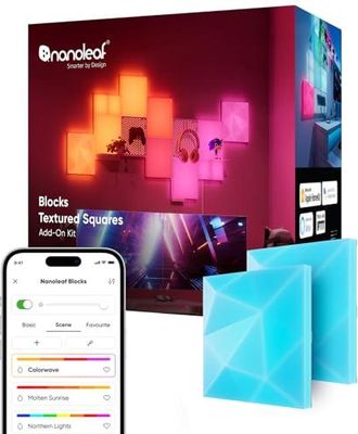 Nanoleaf Blocks Erweiterungspack | 2 Texturierte Quadrate, 3D-Oberfläche, RGBW farbwechselnde Wandlampen, diffus Stimmungslampe für gemütliche Atmosphäre, Whit