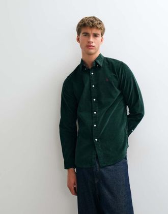 Polo Ralph Lauren Hemd mit Icon-Logo, Slim Fit, aus Cord in Dunkelgr&uuml;n
