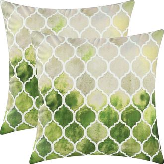 CaliTime Kissenbezüge Kissenhülle Packung mit 2 Cosy Kissenbezügen für Couch Bett Sofa manuell handbemalt bunt geometrischer Gitterkettendruck 50cm x 50cm Haup