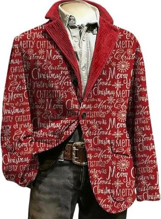 Generic Blazer de No&euml;l vintage en velours c&ocirc;tel&eacute; &agrave; un bouton pour homme, blazer de No&euml;l moche imprim&eacute;, blazer de vacances, Grace 5, 3XL