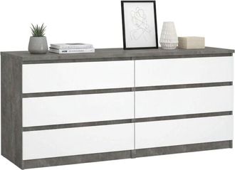 Dmora Kommode Abacadabra, Wohnzimmerbuffet, Wohnzimmer-Sideboard, Moderne K&uuml;chen-Speisekammer, 154x50 h70 cm, Zement und Gl&auml;nzendes Wei&szlig; - Dmora