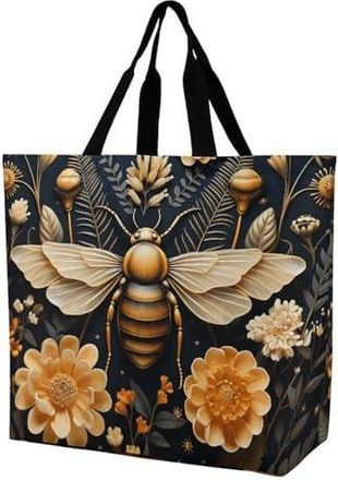 Generic Abeille Dor&eacute;e Sac Courses D&eacute;contract&eacute; Tote Bag R&eacute;utilisable Sac Fourre Tout Pour Quotidienne Universit&eacute; Plage