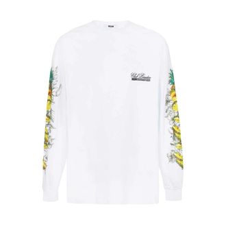 Msgm Bedrucktes Langarm-Baumwolltop - - Tops - Herren - Wei&szlig; - S