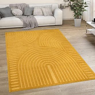 Paco Home Tapis Exterieur Terrasse Salon Cuisine Motif Scandinave Motif Ethnique Uni, Dimension:140x200 cm, Couleur:Jaune 4
