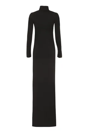 Saint Laurent Womens Stand-Up Collar Wool Dress Black