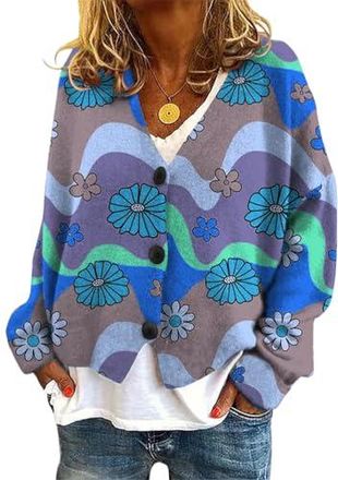 Onsoyours Gilets Femme Automne Hiver Chic Col V Veste Imprim&eacute; Manches Longues Tricot&eacute; Cardigan &Eacute;l&eacute;gant L&acirc;ch&eacute; Bouton Pull Outwear Casual Manteau Sweater Haut Top