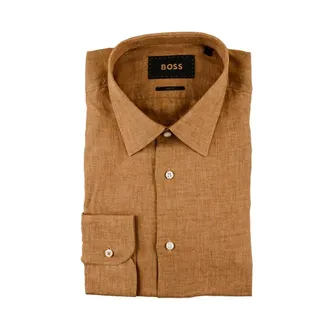 HUGO BOSS Homme, Chemises, Brun, Taille: XL Chemise ajust&eacute;e en lin italien