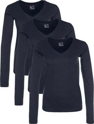 Berydale Damen BD160 Langarmshirt, Dunkelblau (3er Pack), XL