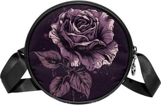 Generic Circle Sac &agrave; bandouli&egrave;re pour femme, violet et noir, petit sac &agrave; bandouli&egrave;re avec fermeture &eacute;clair, bretelles r&eacute;glables, sac &agrave; main rond d&eacute;contract&eacute; p