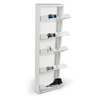 Dmora Schuhschrank Alginet, Platzsparendes Schuhregal, Schuhregal f&uuml;r den Eingangsbereich, 5-t&uuml;riges Schuhregal aus Metall, 50x15h169 cm, Wei&szlig;