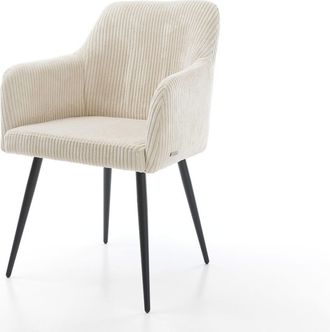 DELIFE Esszimmerstuhl Greg-Flex Cord Beige 4-Fuß konisch Schwarz Taschenfederkern, Esszimmerstühle