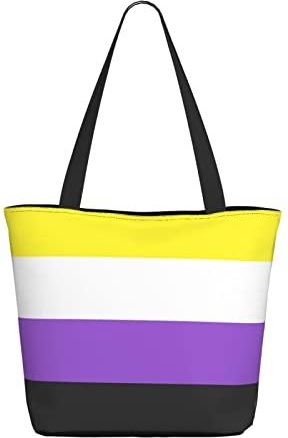 AOOEDM Drapeau de la fiert&eacute; non binaire sac &agrave; provisions pour femme 33 x 27,9 x 17,8 cm. Le cadeau parfait pour la Saint-Valentin. Cest de la Saint-Valentin 