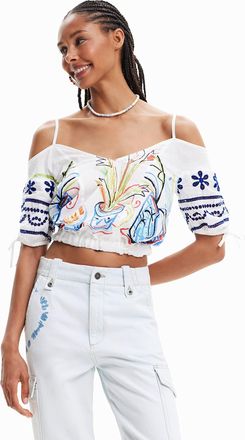 Desigual Womens BLUS_VASES 1000 Blouse, White, XXL