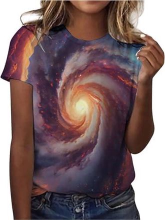 Generic Hauts galaxie pour femmes graphique 2025 coupe ample T-shirts d&eacute;contract&eacute;s &agrave; col rond T-shirts tendance &agrave; manches courtes printemps 2025 T-shirt migno