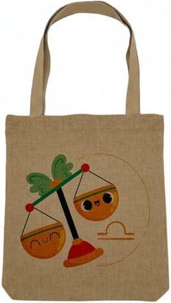 Fabulous Sac Shopping Tote Bag Aspect Lin - Balance Signe astrologie Zodiaque Dessin Symbole Illustration - Sac de Courses Toile Epaisse 360g Beige Naturel Cab