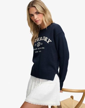 Superdry pull graphique Heritage en bleu marine eclipse/&eacute;cru