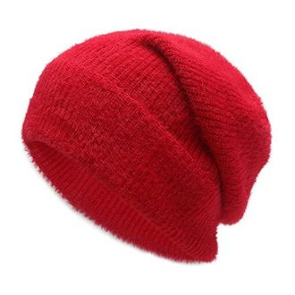 ZLYC Bonnet dhiver en Tricot c&ocirc;tel&eacute; pour Femme, Rouge uni, Taille Unique