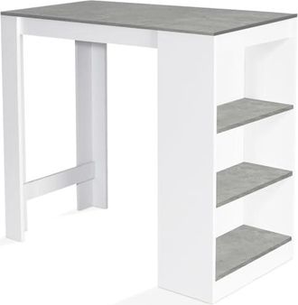 IDMarket Table de Bar Barth 2 à 4 Personnes Bois Blanc Plateau Effet béton