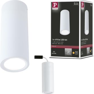 Paulmann 93105 LED Deckenleuchte Barrel rund 6W 470lm dimmbar 100° 3-Step-Dim 60mm Weiß matt Metall 2700K Aufbauleuchte inkl. wechselbarem LED-Coin