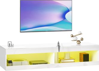 HOMCOM TV Schrank, Hängendes TV Lowboard mit RGB LED-Beleuchtung in 16 Farben, TV Ständer mit offenen Stauraum, für 55-60 Zoll Fernseher, für Wohnzimmer, Sch