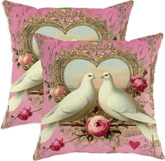 Generic Romantische Tauben, Vintage-Rosen, Herzromantik Kissenbezug Atmungsaktiv Kissenh&uuml;lle Weich Sofakissen F&uuml;r Balkon Sofa Schlafzimmer 45X45Cm 2Er Set