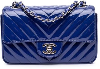 Chanel Hobo Bags - Mini Rectangular Classic Chevron Patent Single Fla - Gr. unisize - in Blau - f&uuml;r Damen