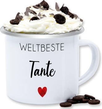 Shirtracer Emaille Tasse Blechtasse - Weltbeste Tante | Geschenkidee Tante | Liebevolles Geschenk Tante | Beste Tante Pr&auml;sente - 300 ml - Wei&szlig; Silber - auntie fu