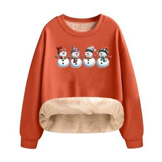 Generic Pull à capuche doublé en polaire pour femme, motif de Noël imprimé, manteau chaud dhiver à manches longues, Style 03_ Orange, XXL