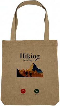 Fabulous Sac Shopping Tote Bag Aspect Lin - Hiking Is Calling Me Outdoor Adventure - Sac de Courses Toile Epaisse 360g Beige Naturel Cabas Port&eacute; Epaule Solide 