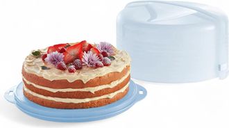 Tupperware Runder Tortenaufnehmer, Eisblau, durchsichtig, mit eisblauem Boden