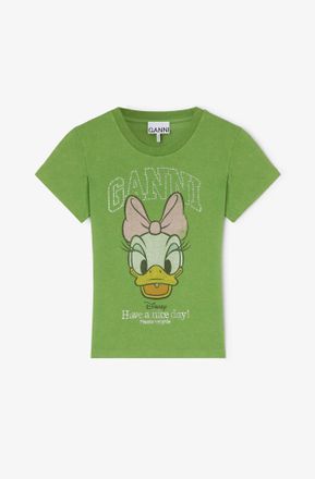 Ganni x Disney T-shirt Baby Fit Vert Daisy Duck Minced Herb Coton recycl&eacute; - Taille M - Pour Femme