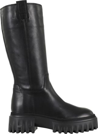 Hogan Femme, Chaussures, Noir, Taille: 40 EU Botte en Cuir Noir avec Semelle en Caoutchouc