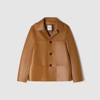 Sandro Blouson en cuir dagneau boutonn&eacute;