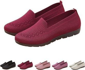 Generic Chaussures plates tricot&eacute;es pour femme, coupe large, coupe extra large, l&eacute;g&egrave;res et confortables, chaussures d&eacute;contract&eacute;es &agrave; enfiler en maille respiran