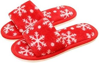 Generic Femme Pantoufles De Maison en Peluche Douces Hiver No&euml;l Chaussons &Agrave; Bout Ouvert dInt&eacute;rieur L&eacute;ger Semelle Antid&eacute;rapante Confortables Chaussures Maison 