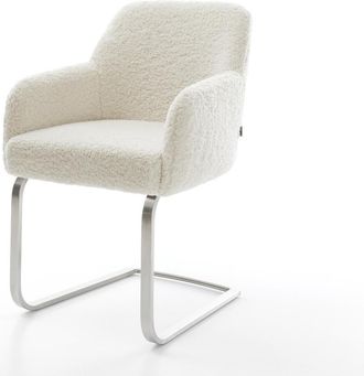 DELIFE Freischwinger Greg-Flex Teddystoff Beige Freischwinger flach Edelstahl Taschenfederkern, Esszimmerst&uuml;hle