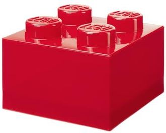Room Copenhagen Lego Brique de rangement &agrave; 4 boutons - Rouge translucide - Bo&icirc;te de rangement empilable en plastique avec couvercle pour enfants et adultes - Organise