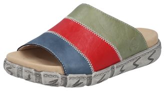 Rieker Pantolette RIEKER, Damen, Gr. 42, bunt, Lederimitat, mehrfarbig, Schuhe Pantolette, Sommerschuh, Hausschuh in Patchwork-Optik