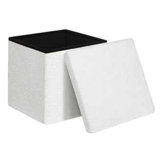 Woltu Sitzhocker mit Stauraum, f&uuml;r Wohnzimmer Schlafzimmer Flur, klappbare Sitztruhe, aus Teddyfleece und MDF, 38x37x38 cm, Wei&szlig;