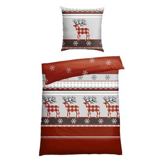 Schiesser Bettw&auml;scheset Verda | 2-teilig | Winterprint | Feinbiber | 100% Baumwolle | Oeko-Tex Zertifiziert | Rei&szlig;verschluss | 135 x 200 cm | Rot