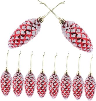 DOITOOL 10 Stück Teiliges Rote Kunststoff-Pine-Cones Christbaumschmuck Langlebige Weihnachtsbaum Dekoanhänger Leicht Hängbar Wetterfest für Festliche Weihnach