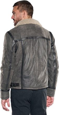 Emilio Adani Lederjacke Herren Lederjacke mit Details aus Fell-Imitat, Dunkelbraun