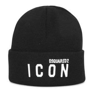 Dsquared2 Gerippte Strickm&uuml;tze mit Umschlag - - Accessories - Herren - Schwarzk - ONE SIZE