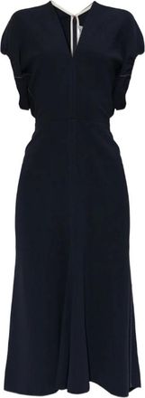 Victoria Beckham Femme, Robes, Bleu, Taille: 40 FR V-neck Midi Dress