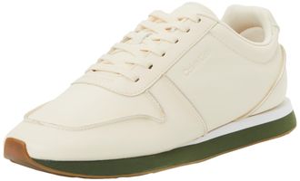 Calvin Klein Herren Retro Runner Lace Up LTH Pinch Ym0Ym01455 Low Top, White (Light Cashew/Medieval Forest), 43 EU