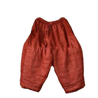 Generic Pantalon r&eacute;tro fin &agrave; jambe large d&eacute;contract&eacute; en coton et lin pour femme, Rouge, XXL Grande taille