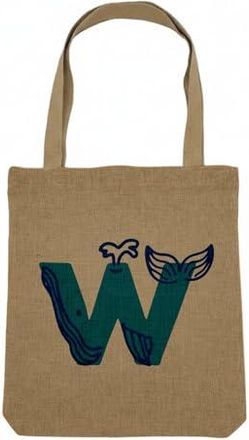 Fabulous Sac Shopping Tote Bag Aspect Lin - W like Whales Letter First Name Animals Drawing Child - Sac de Courses Toile Epaisse 360g Beige Naturel Cabas Port&eacute;
