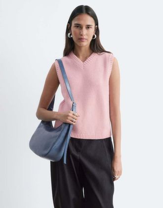 & Other Stories gilet en maille col V en m&eacute;lange de laine rose clair