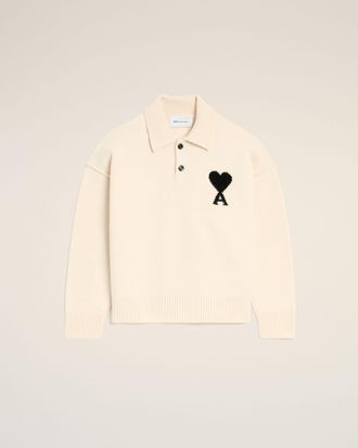Ami Polo blanc en laine Ami de Coeur Noir - XXXL - Unisex